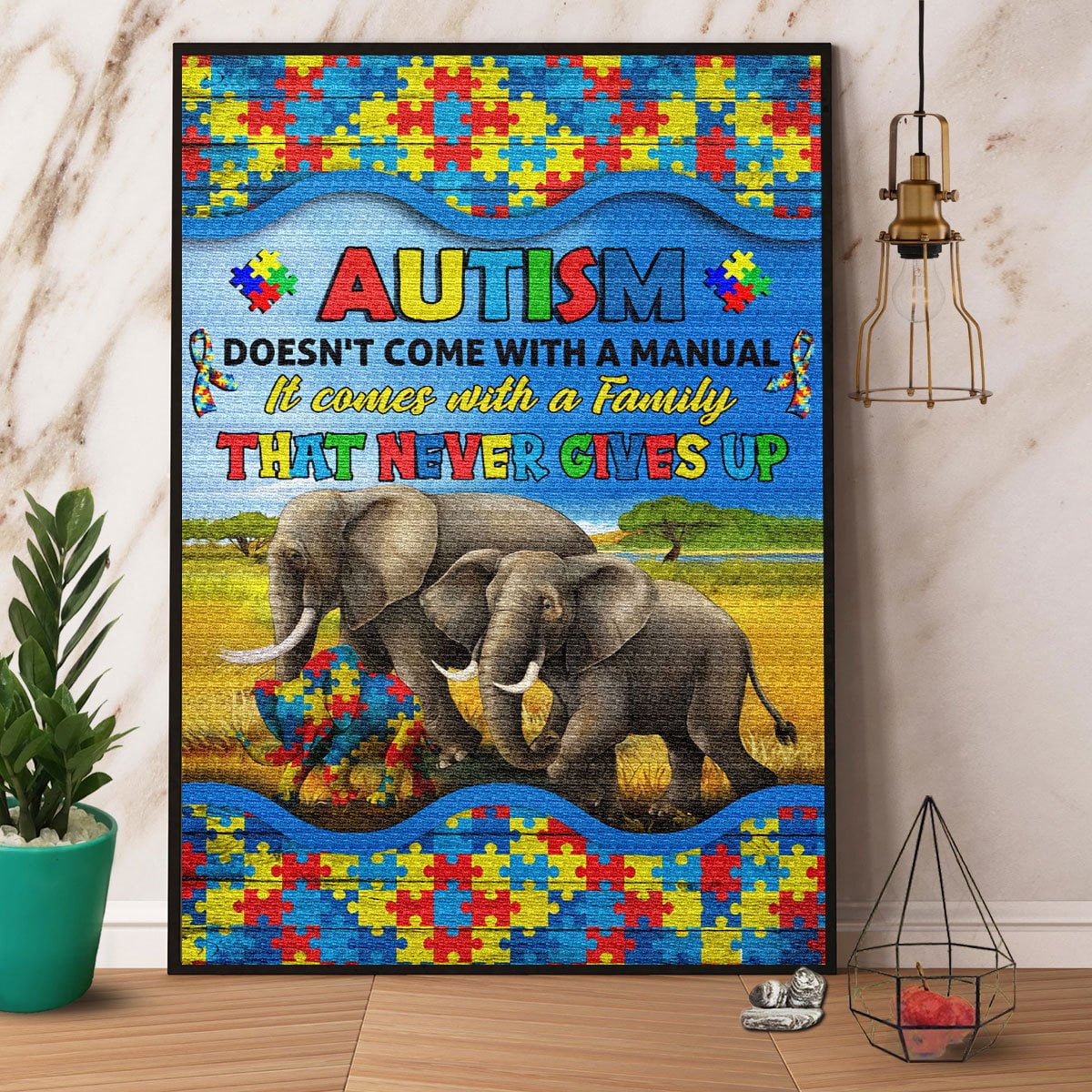 Autism Elephant Family That Never Give Up Paper Poster No Frame Matte ...