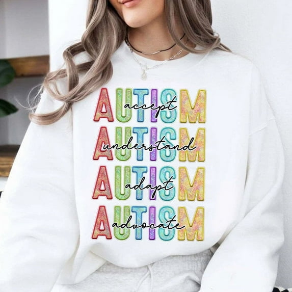 Autism Embroidered Glitter Autism Design Autism Accept Understand Love ...