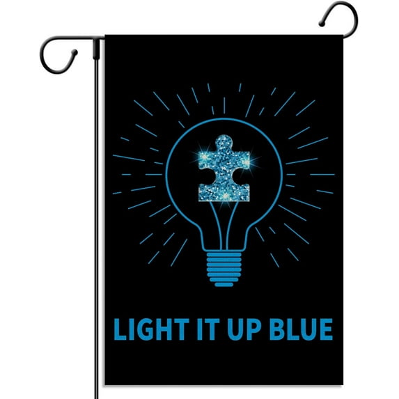 Autism Garden Flag Light It Up Blue Puzzle Piece Bulb Inspirational ...