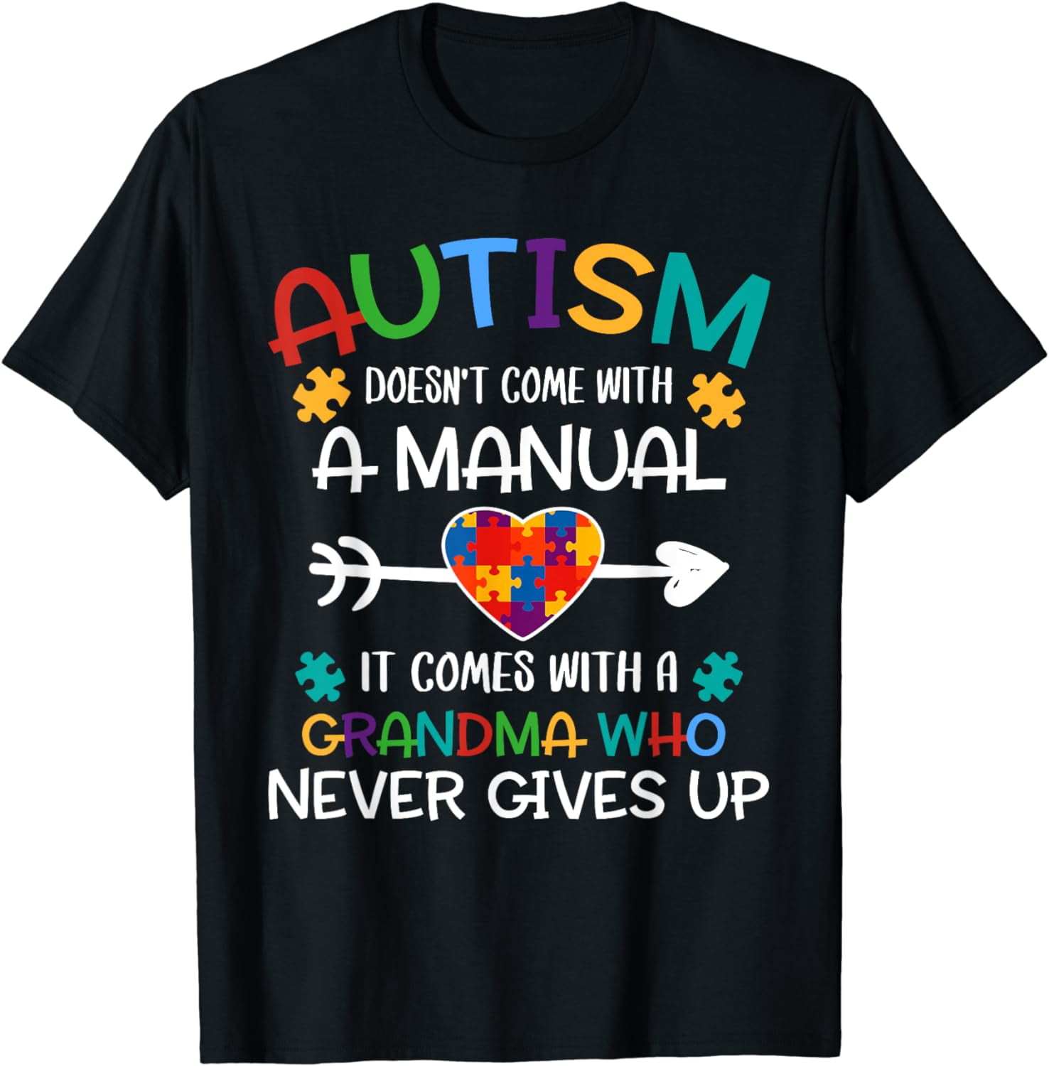 Autism Grandma Love Autistic Kids Autism Awareness Puzzle T-Shirt ...