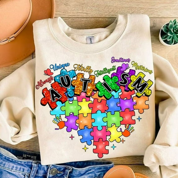 Autism Heart Autism Design, Autism Advocate Faux Sequins Autism Mom ...
