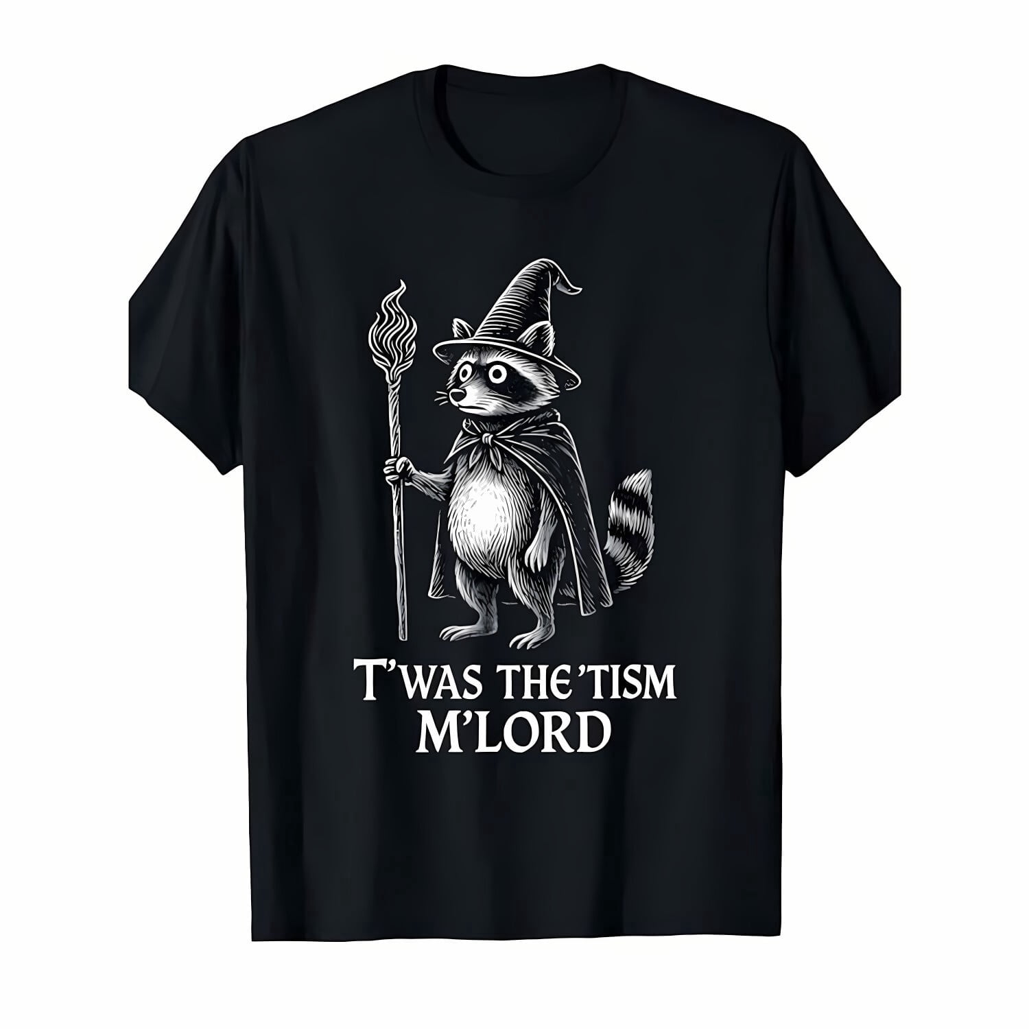 Autism Humor Graphic Tee Wizard Raccoon Design For Casual Wear ...