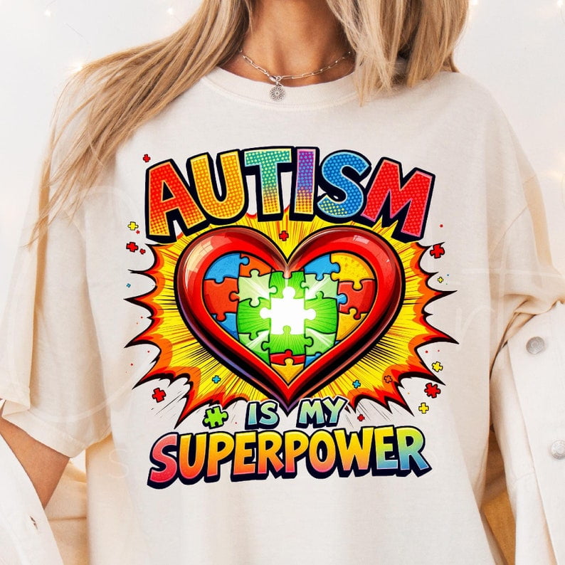 Autism Is My Superpower T-Shirt, Autism Awareness Heart Puzzle Design ...
