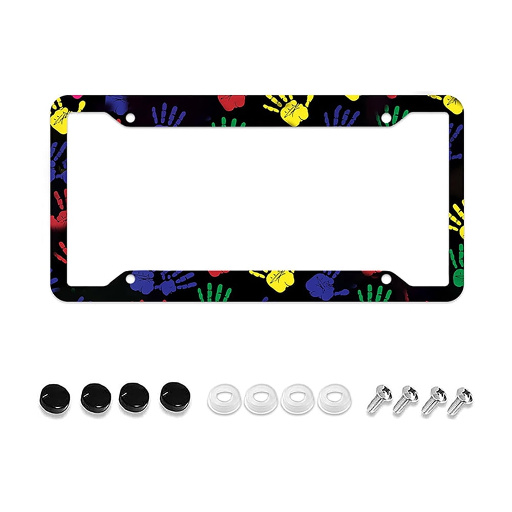 Autism License Plate Frame, Rainbow Palm Print Cool License Plate ...