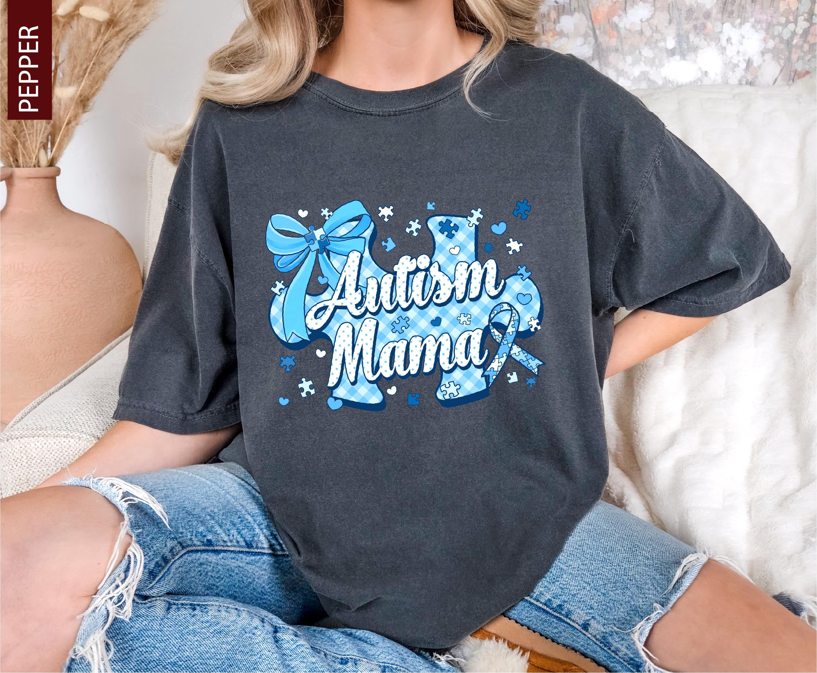 Autism Mama Shirt, Autism Awareness T-Shirt, Blue Puzzle Ribbon Tee ...