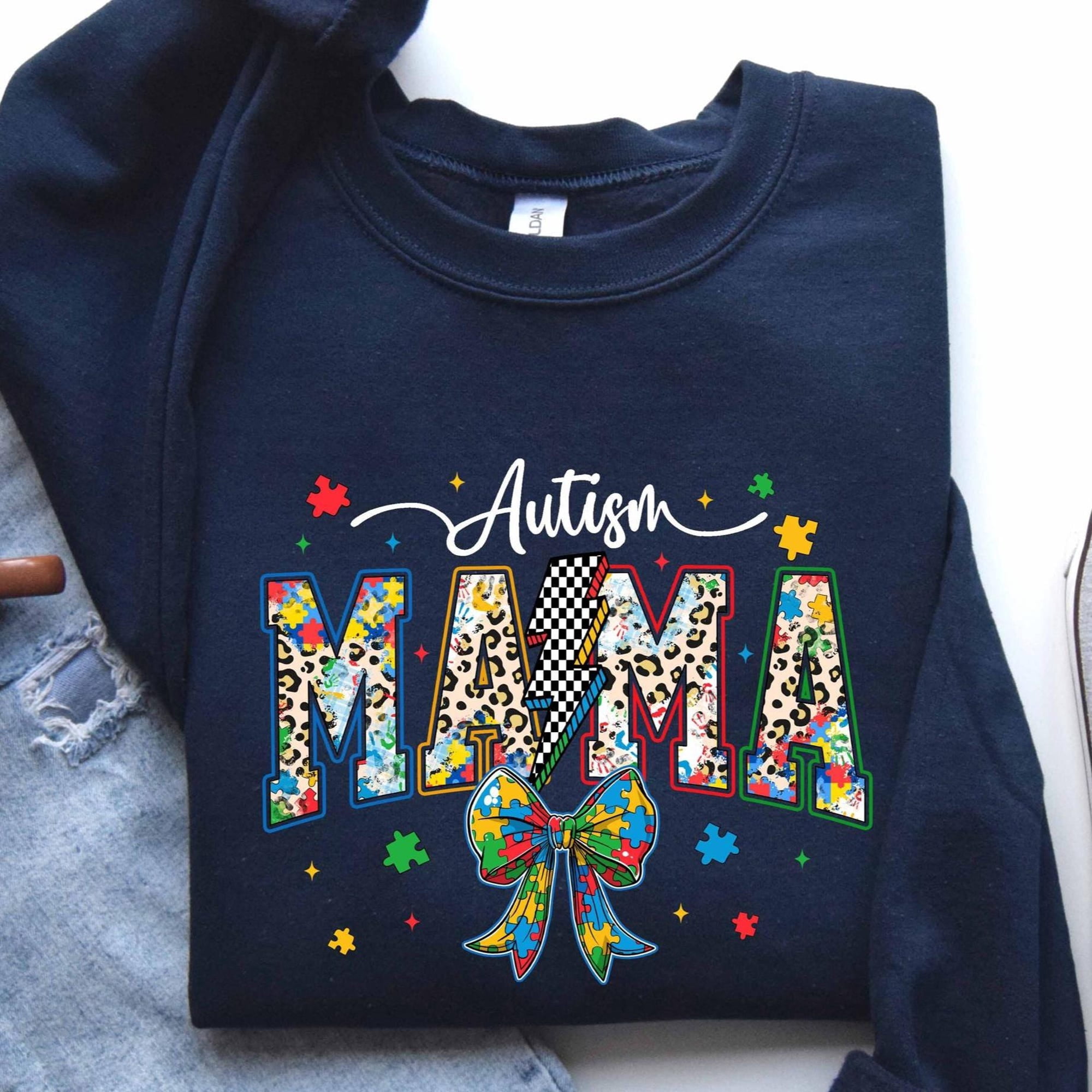 Autism Mama Shirt Puzzle Piece Bow TShirt Autism Awareness Day Gift for ...
