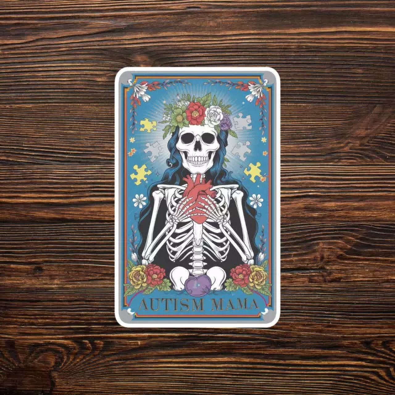 Autism Mama Skeleton Floral Heart Retro Puzzle Sticker Decalphone Decal ...