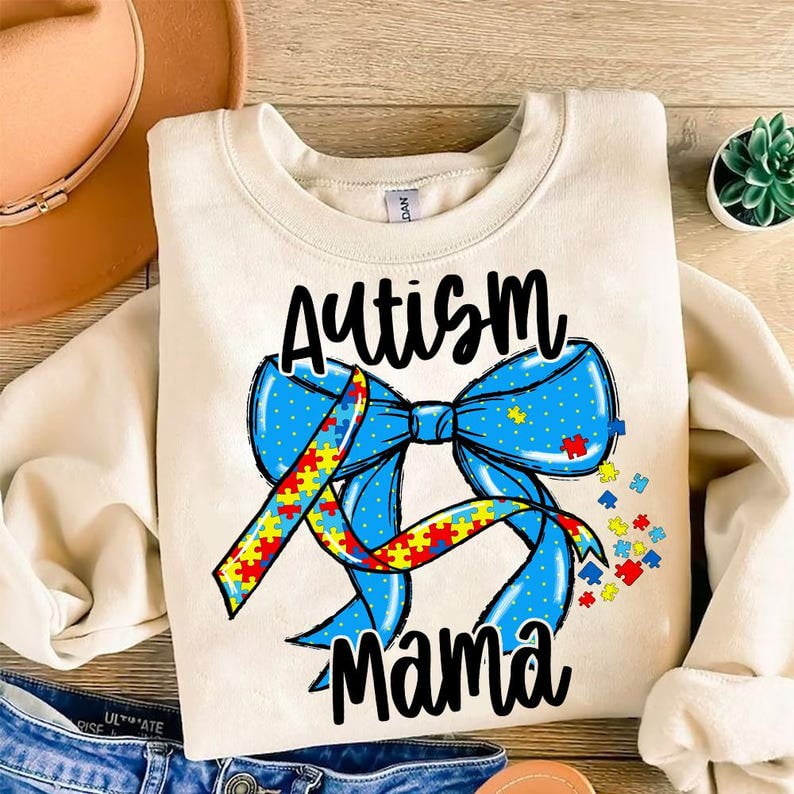 Autism Mama Sweatshirt, In April We Wear Blue Coquette Sweatshirt ...