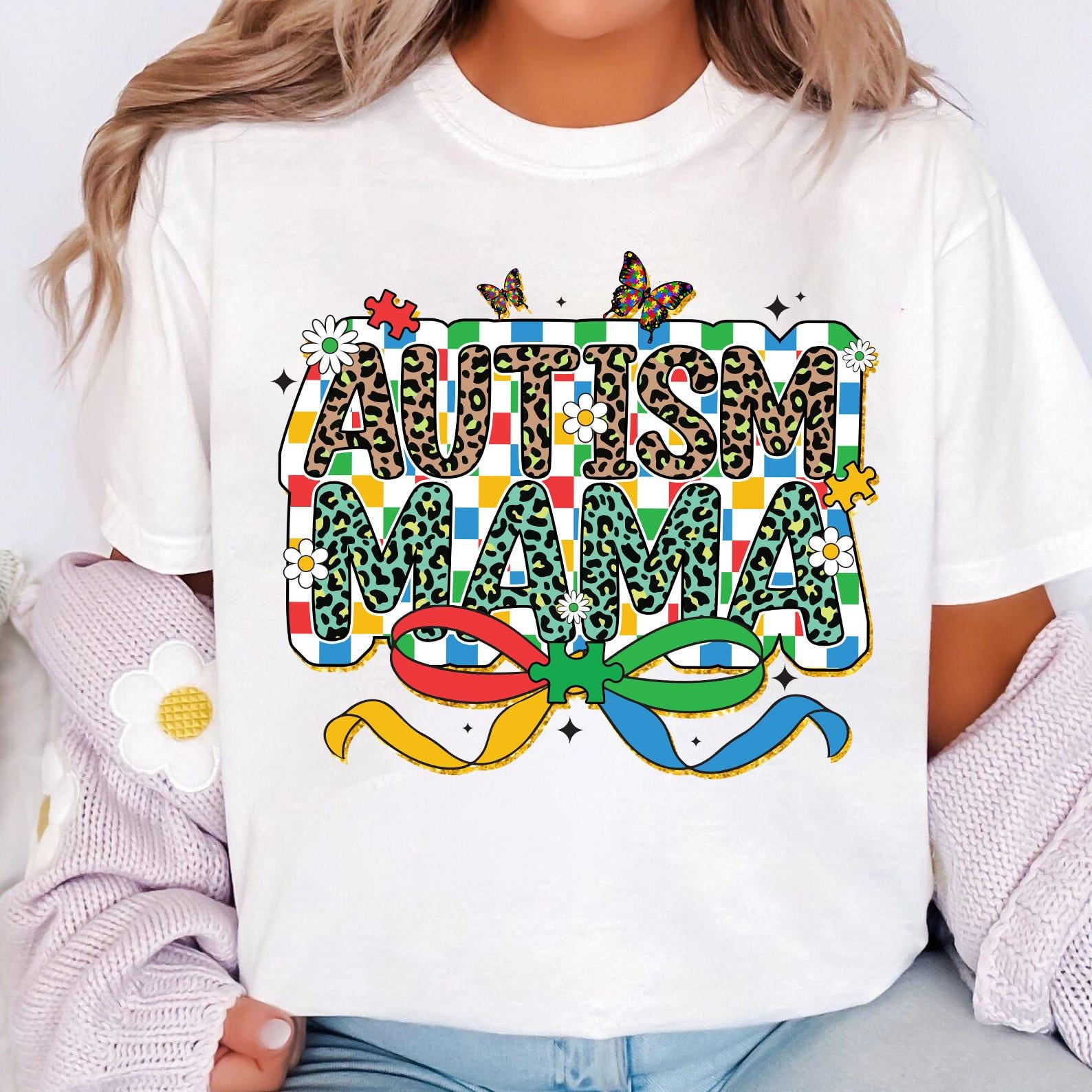 Autism Mama T-Shirt, Coquette Autism Awareness Shirt, In April We Wear ...