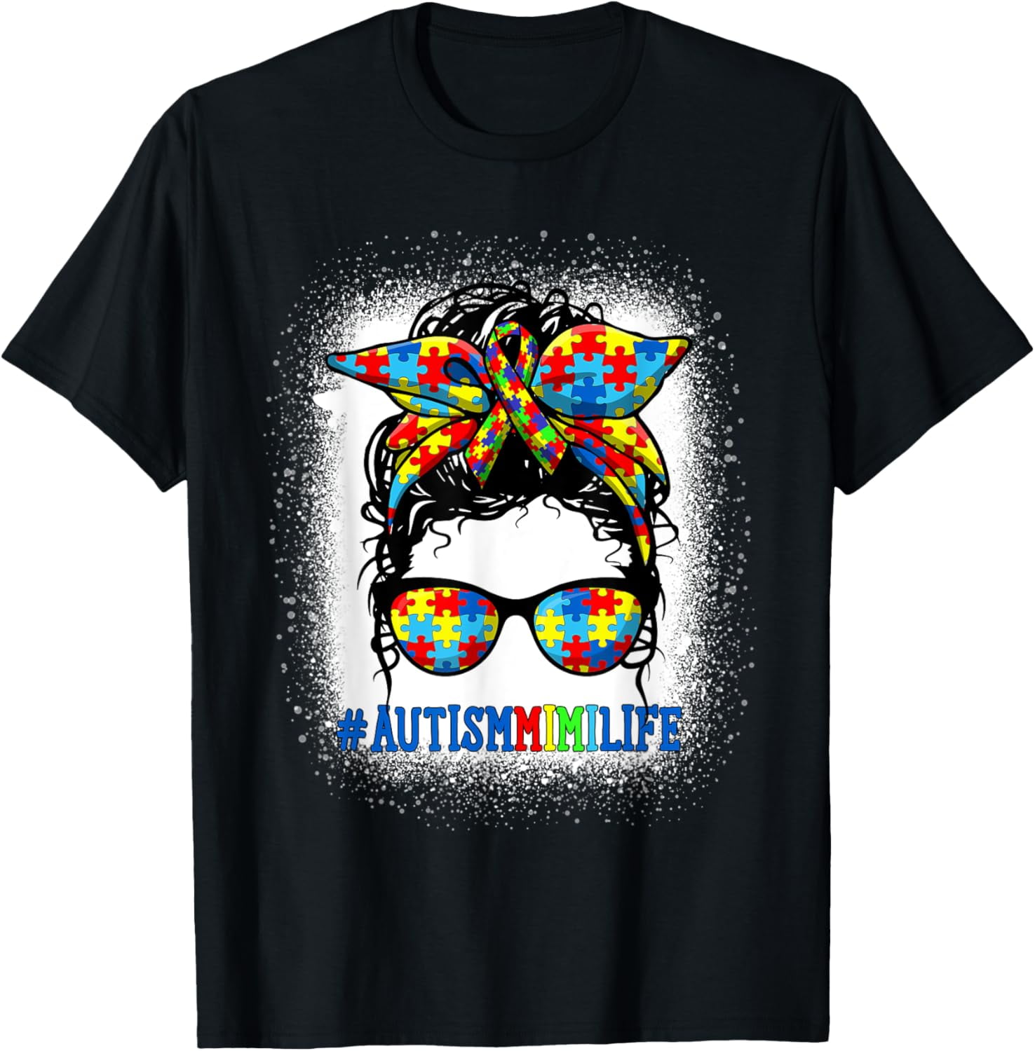 Autism Mimi Life Messy Bun Autism Awareness Support Autistic T-Shirt ...