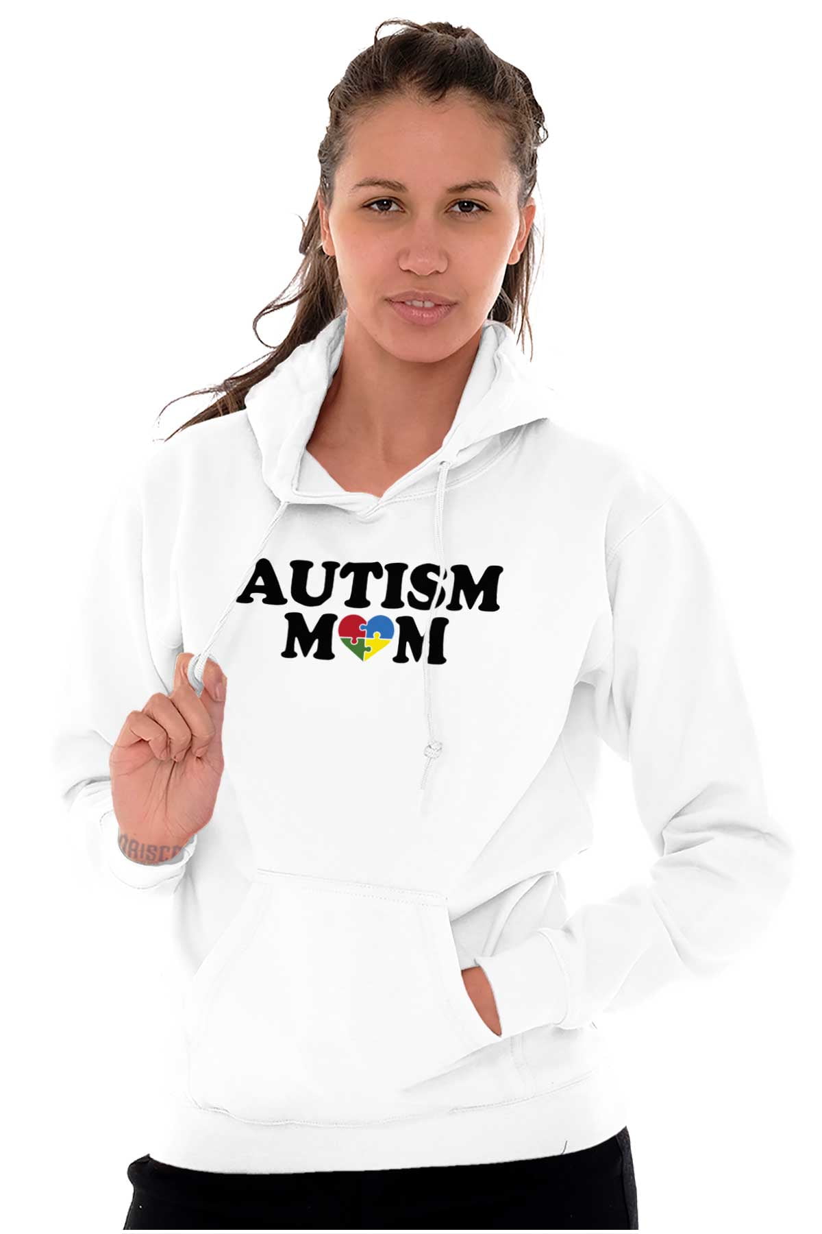 Autism Mom Awareness Puzzle Piece Women Plus Size Hoodie Brisco Brands ...