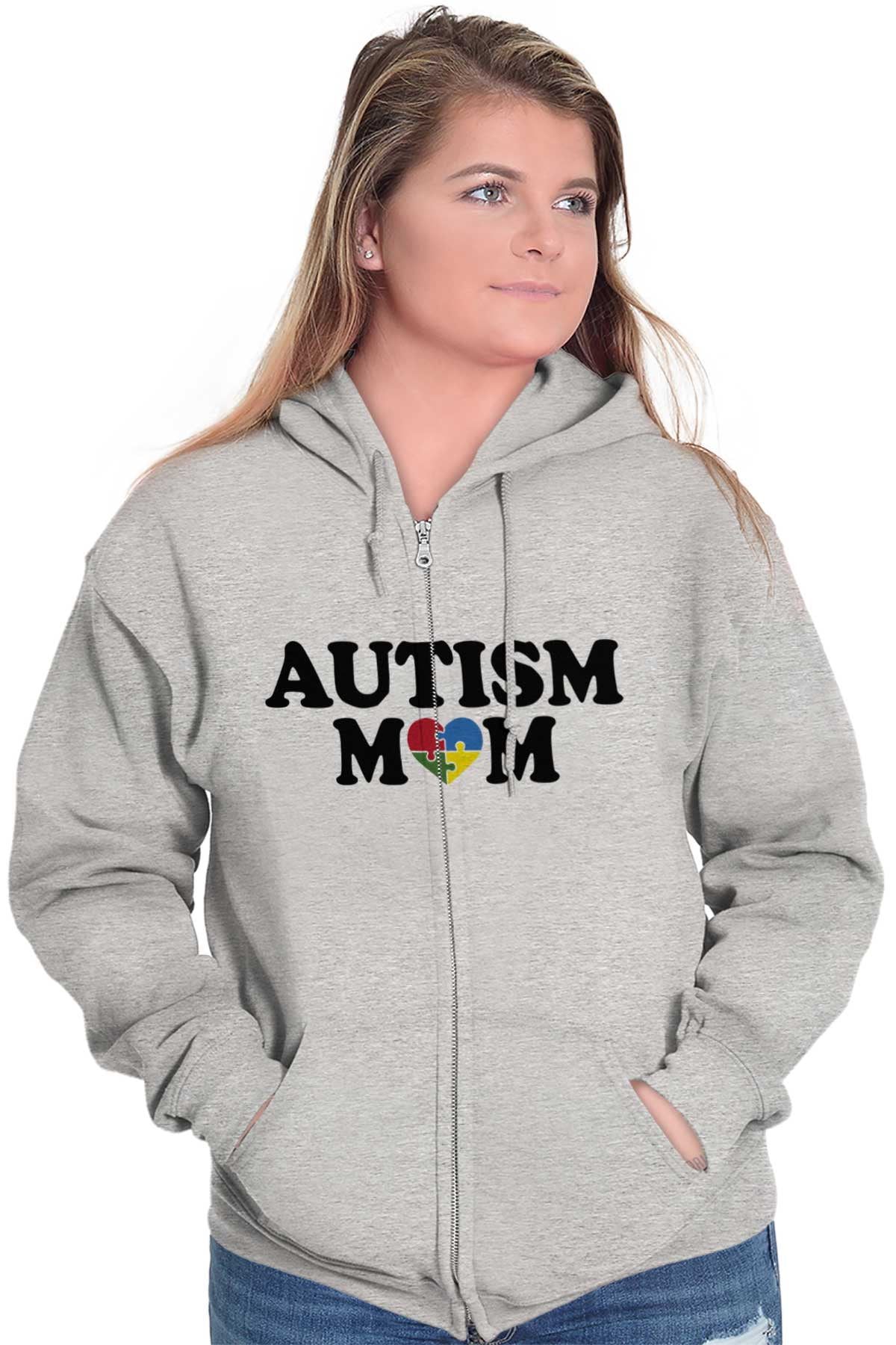 Autism Mom Awareness Puzzle Piece Women Plus Size Zipper Hoodie Brisco ...