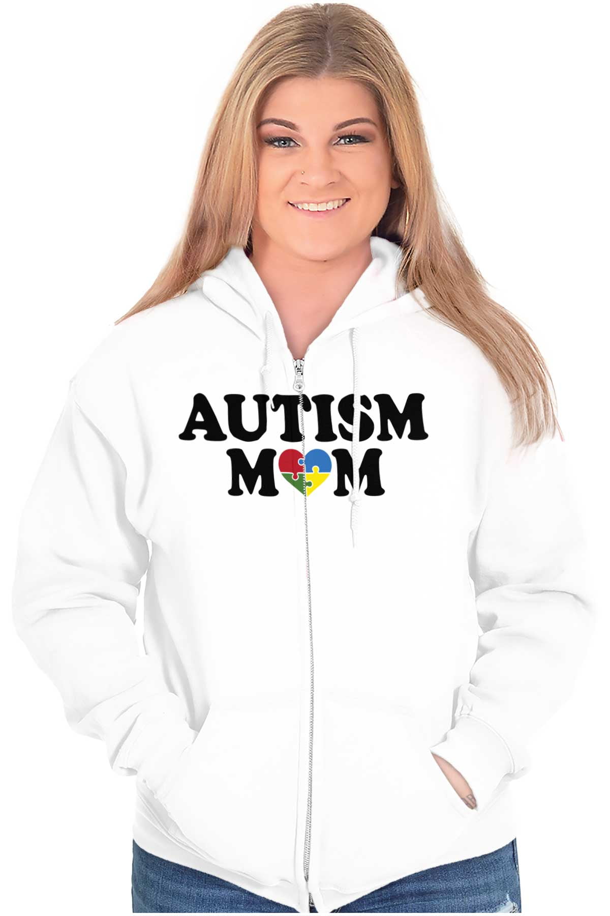 Autism Mom Awareness Puzzle Piece Zip Hoodie Sweatshirt Women Brisco ...