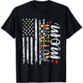 Autism Mom Awareness Puzzle USA Flag For Autistic women T-Shirt ...