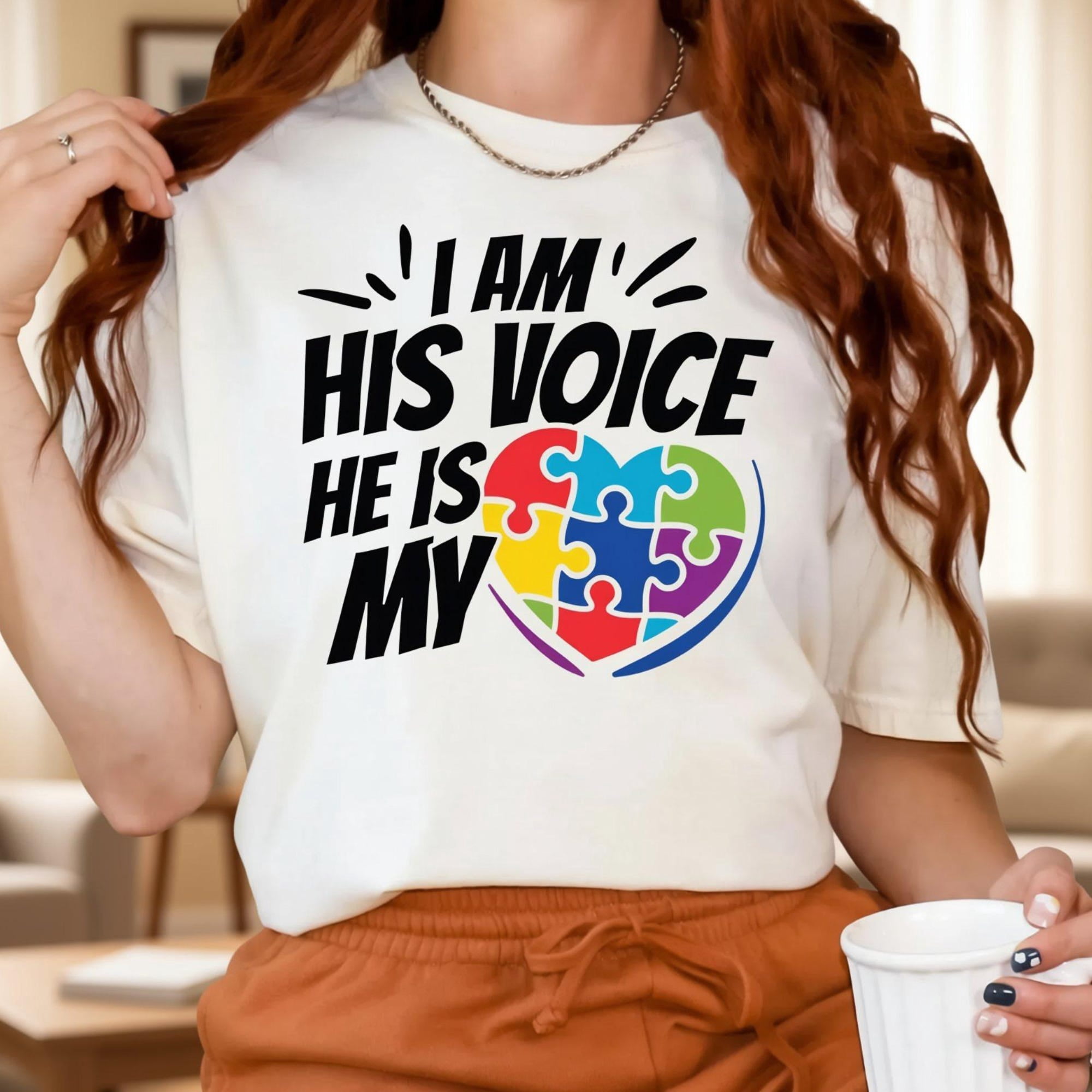 Autism Mom Faith Shirt I Am His Voice He Is My Heart Tee Christian ...