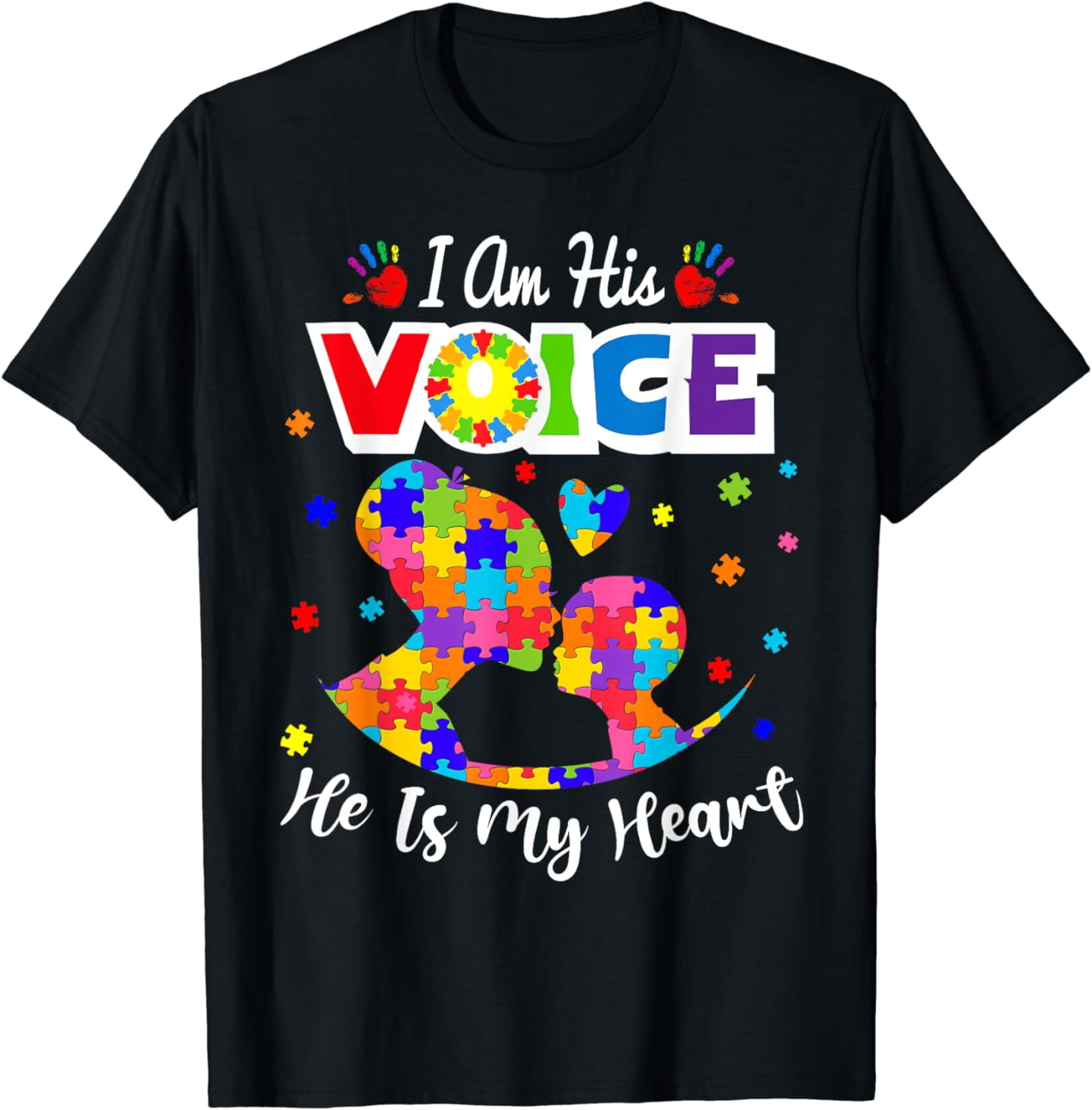 Autism Mom I'm His Voice He Is My Heart Autism Awareness T-Shirt ...