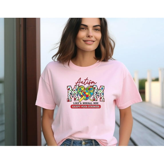 Autism Mom Tee Shirt - Like A Normal Mom But Stronger, Puzzle Ribbon ...