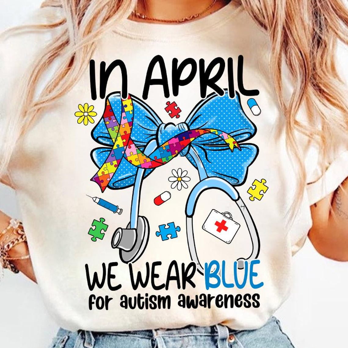 Autism Nurse Coquette, In April We Wear Blue Nurse, Autism Awareness ...