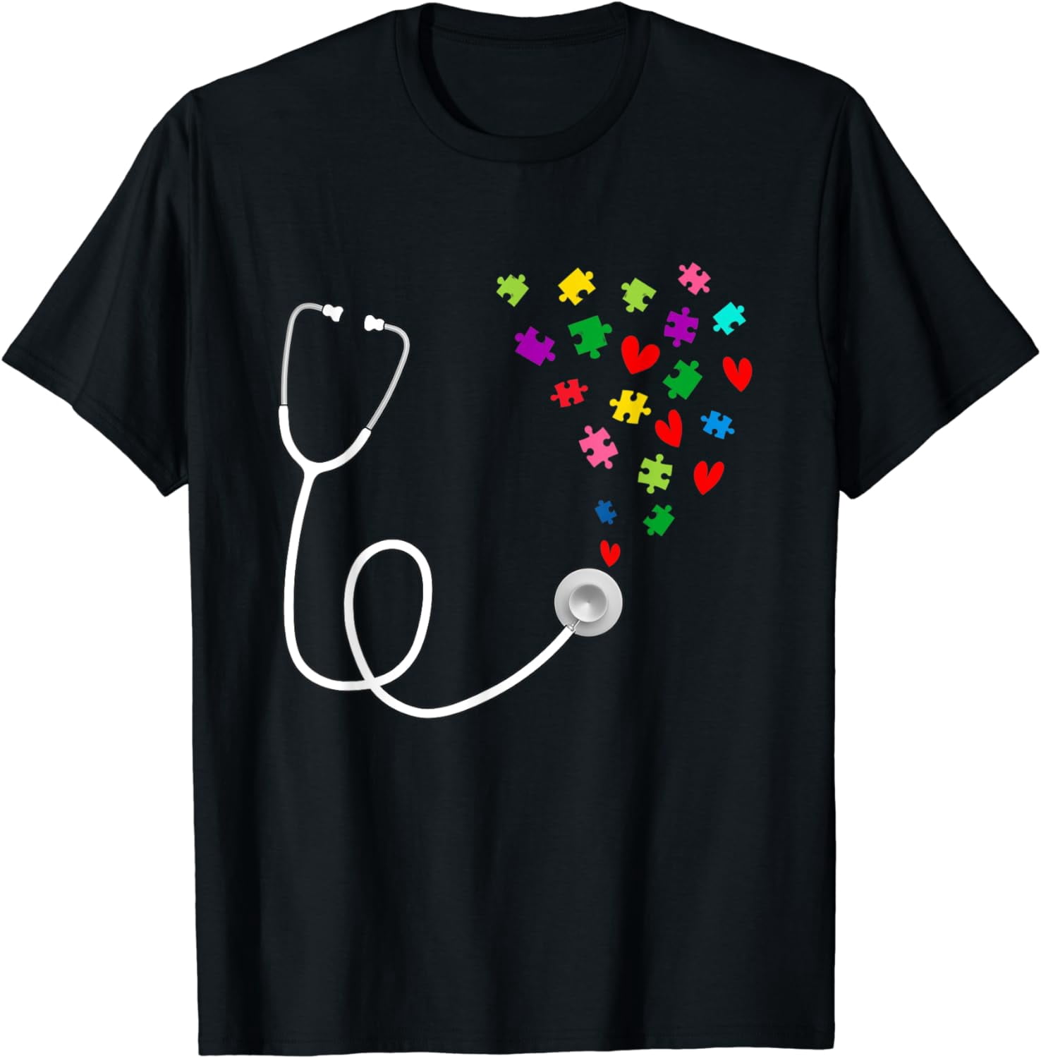 Autism Nurse Stethoscope Autism Awareness Month Puzzle Piece T-Shirt ...