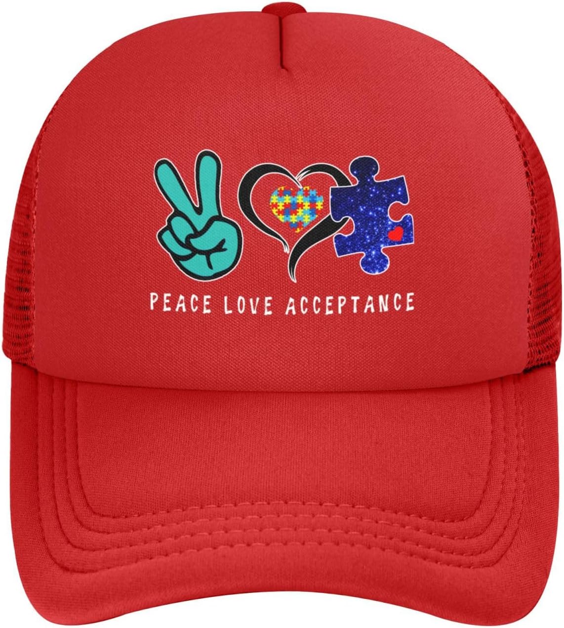 Autism Peace Love and Acceptance Trucker Hat High Crown Mesh Back ...
