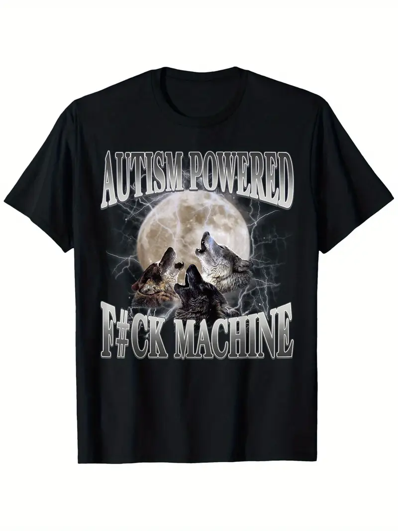 Autism Powered F#ck Machine Funny Meme Wolf Autistic Retro T-shirt, Men ...