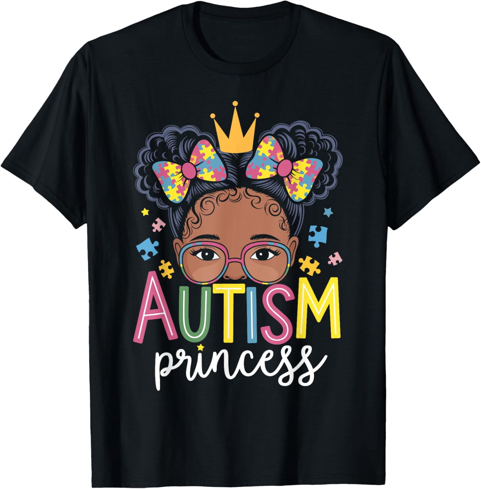 Autism Princess Afro Girls Bow Daughter Autism Awareness T-Shirt ...