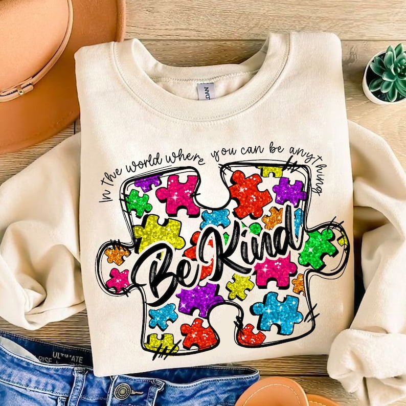 Autism Puzzle Glitter Faux Sequins In a World Where You Can Be Anything ...