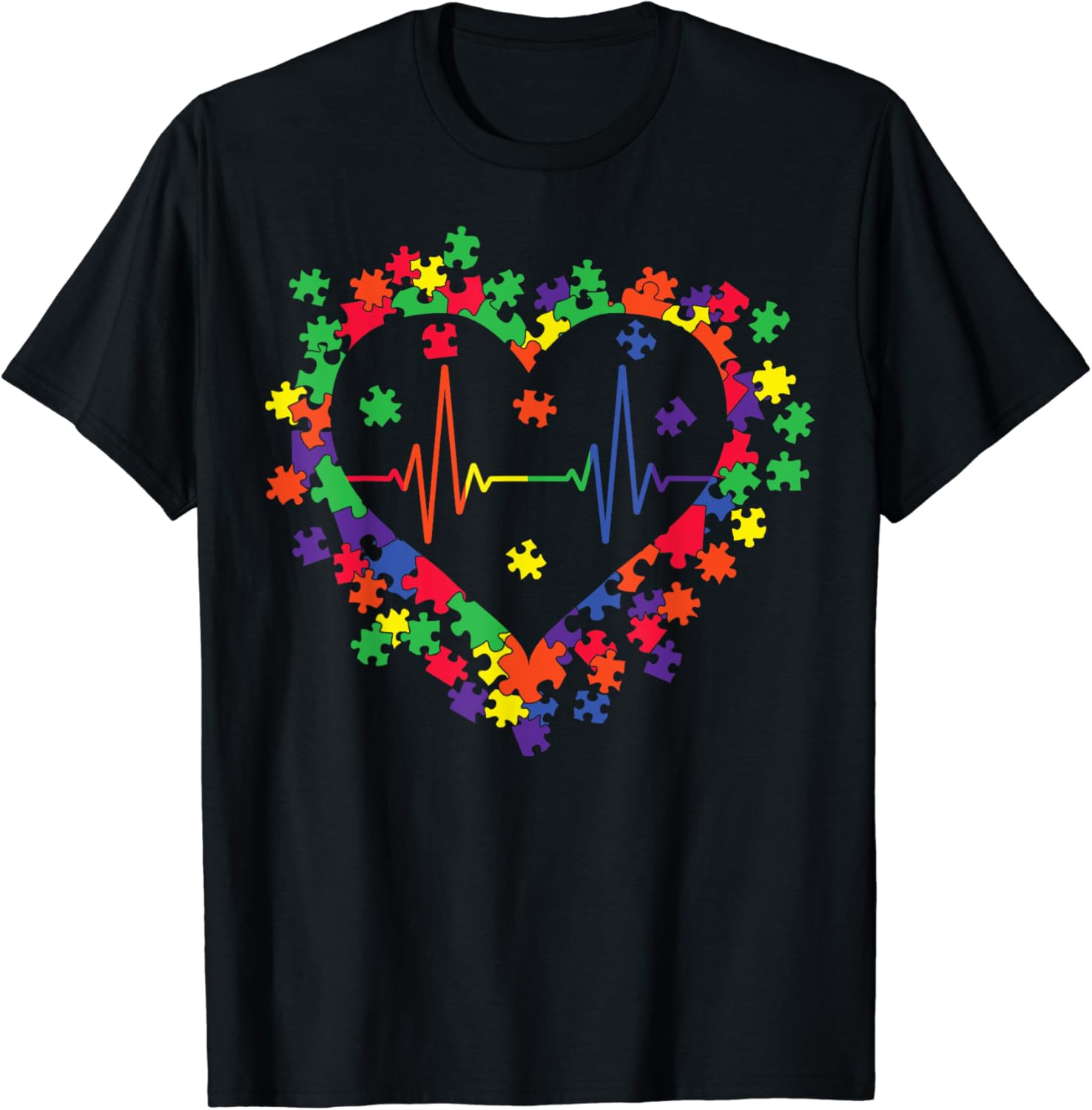 Autism Puzzle Heartbeat Autistic Pride Autism Awareness T-Shirt ...