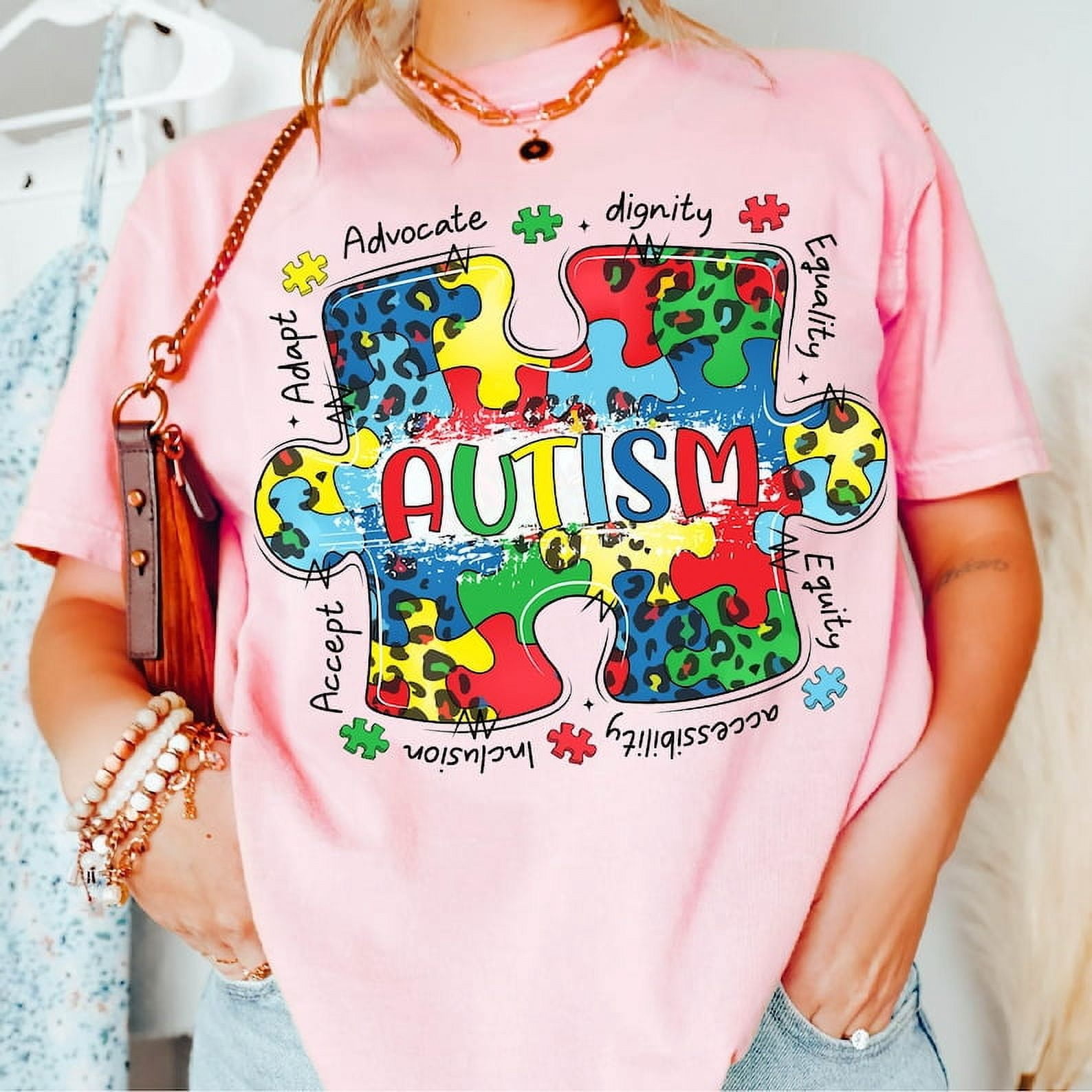 Autism Puzzle - Leopard Print, Gift Tshirt, Casua Comfort Cotton ...