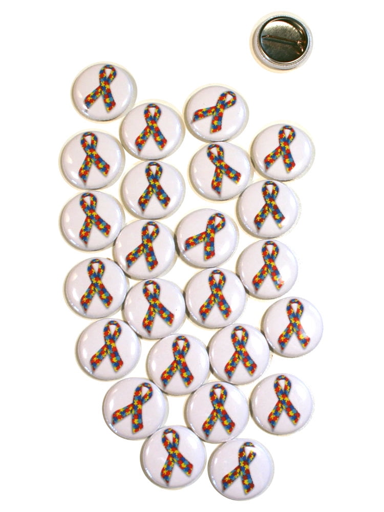 Autism Puzzle Ribbon Awareness Pinback Buttons - 1 Inch Round - 25 Pack ...