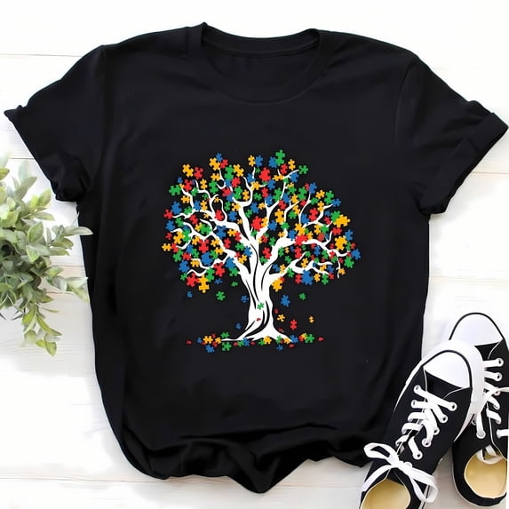 Autism Puzzle Tree T-Shirt Colorful Graphic For Daily Wear - Walmart.com
