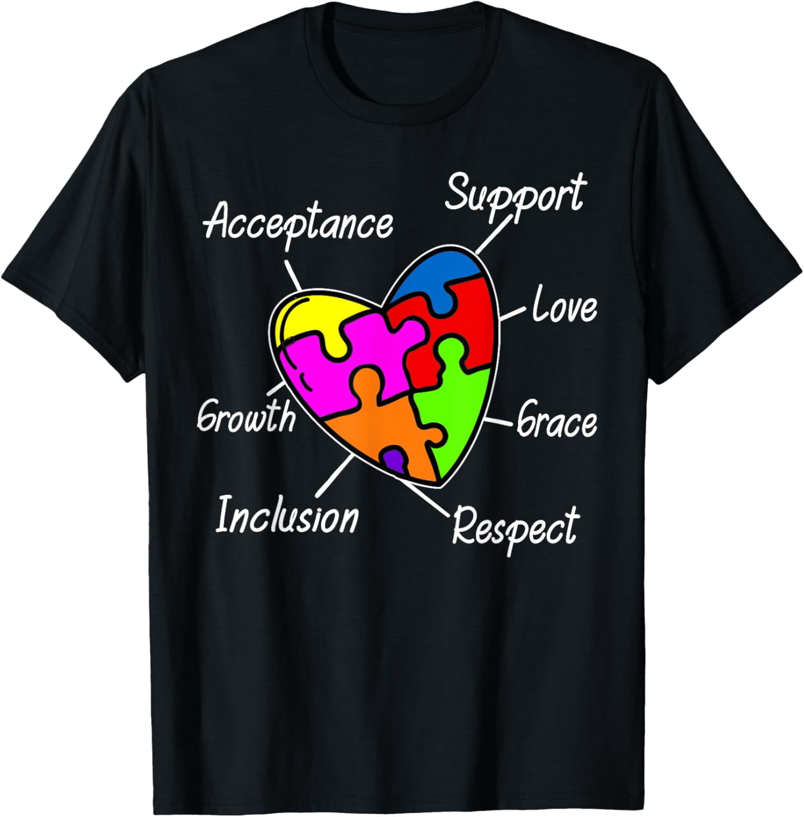 Autism Respect Love Inclusion Acceptance Puzzle Piece Heart T-Shirt ...