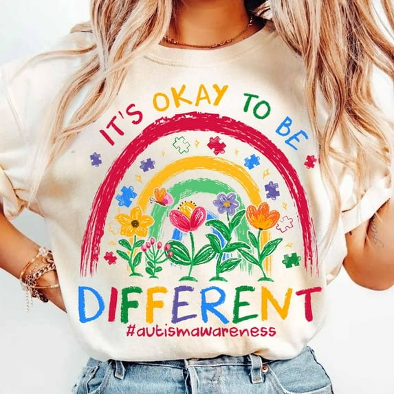 Autism Ribbon Shirt Its Ok To Be Different Rainbow Coquette Tee Vintage ...