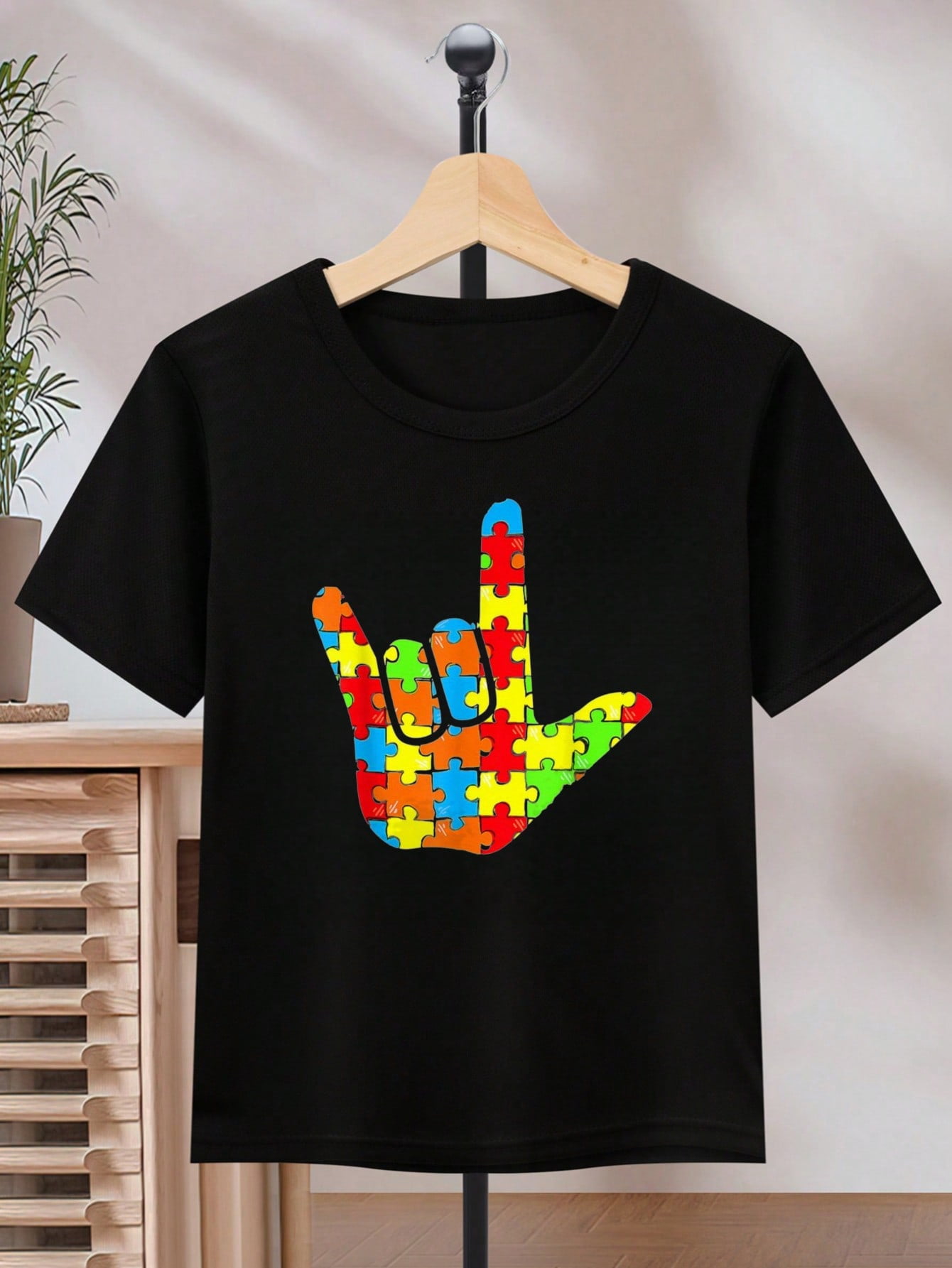 Autism Rock Patterned Iron-on Graphic T-shirts for Outdoor Sports and ...