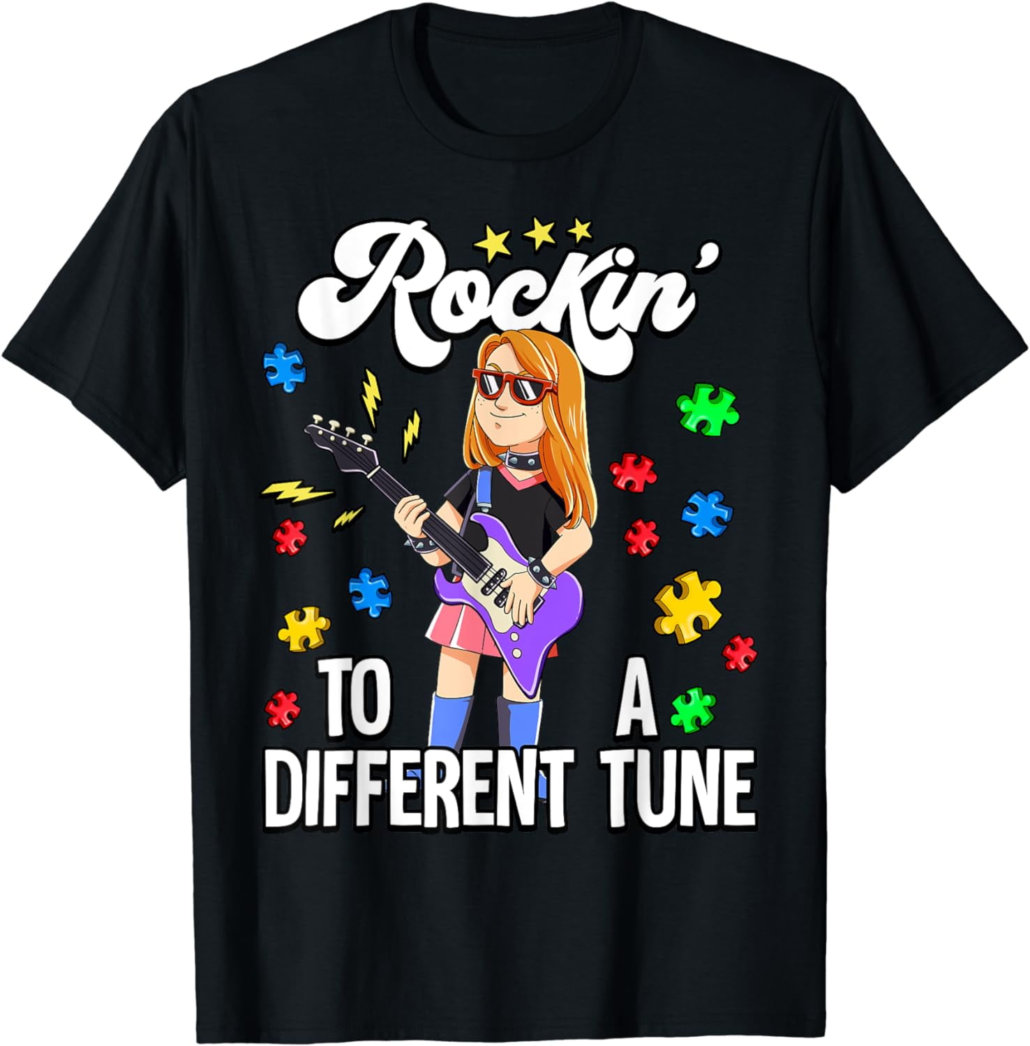 Autism Rockin To A Different Tune Autism Girl T-Shirt - Walmart.com