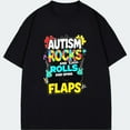 Autism Rocks And Rolls And Spins Flaps T Shirt Black Colorful Puzzle ...