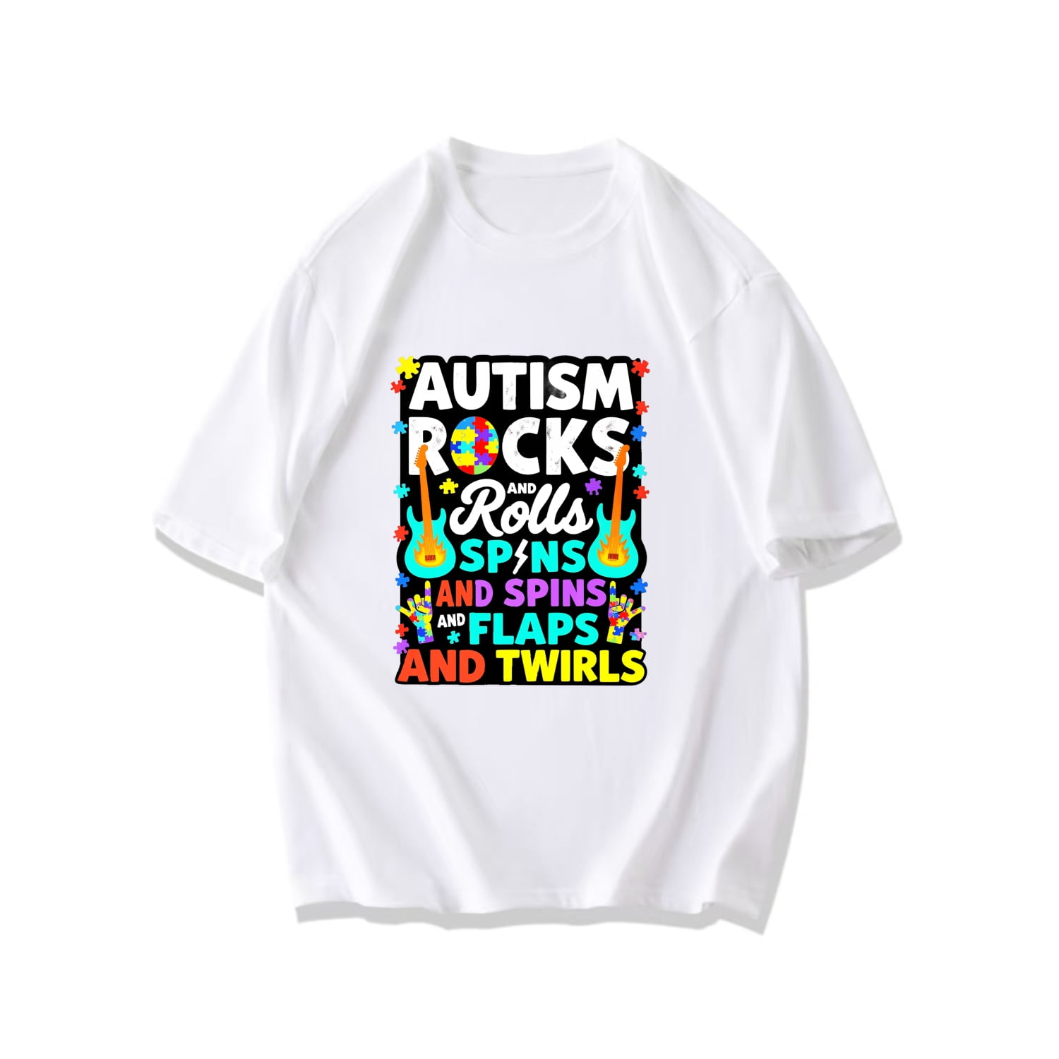 Autism Rocks And Rolls Spins And Flaps And Twirls T Shirt Black ...