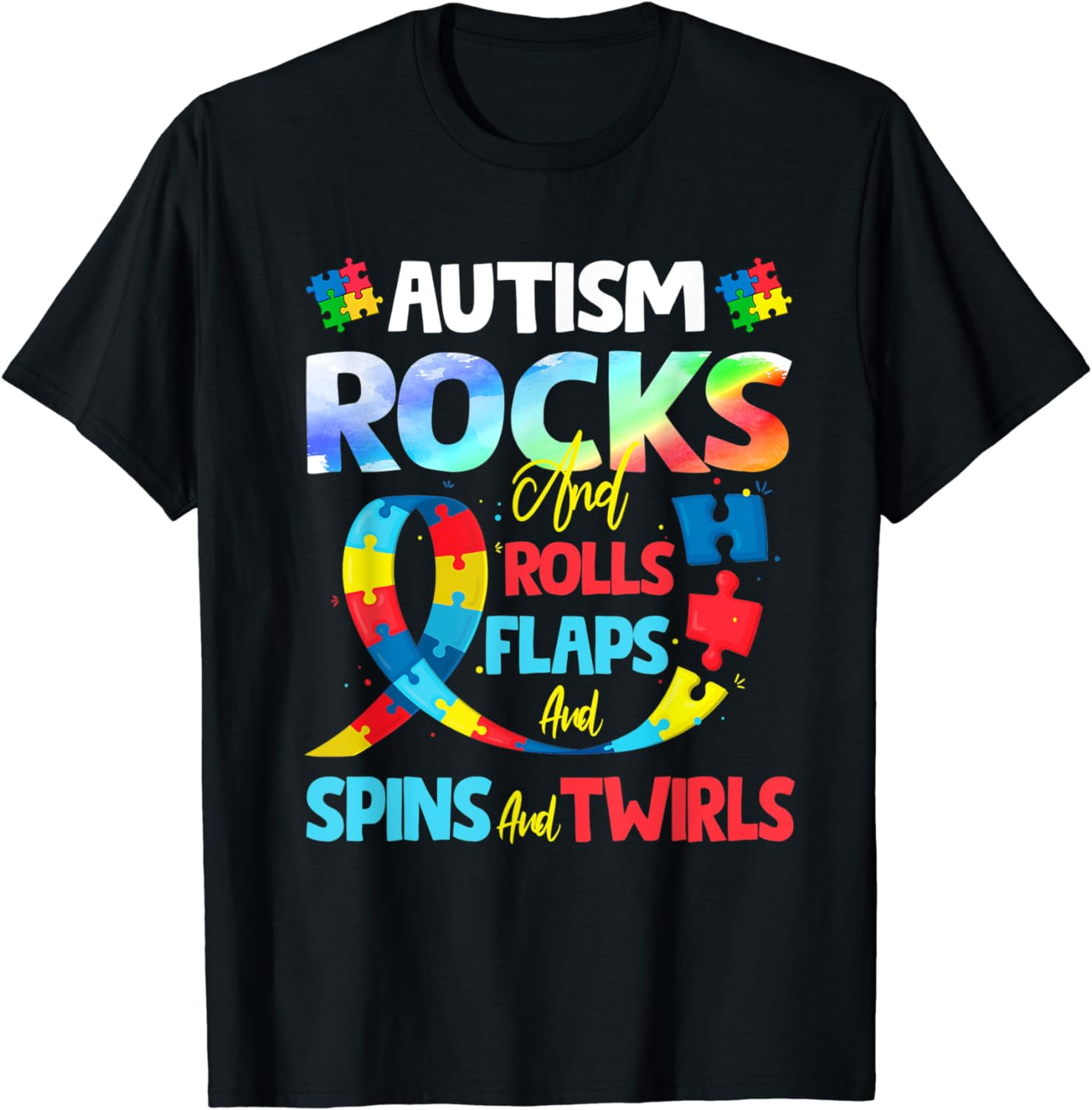 Autism Rocks and Rolls Funny Color Autism Awareness Month T-Shirt ...