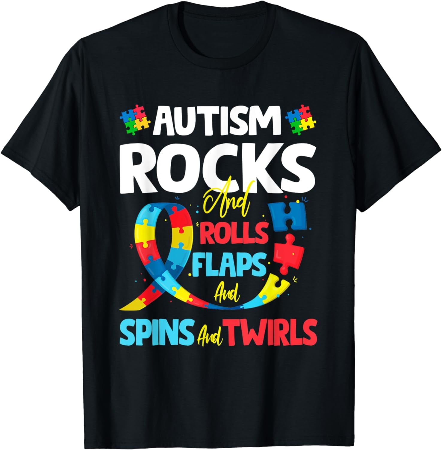 Autism Rocks and Rolls Funny Color Autism Awareness Month T-Shirt ...