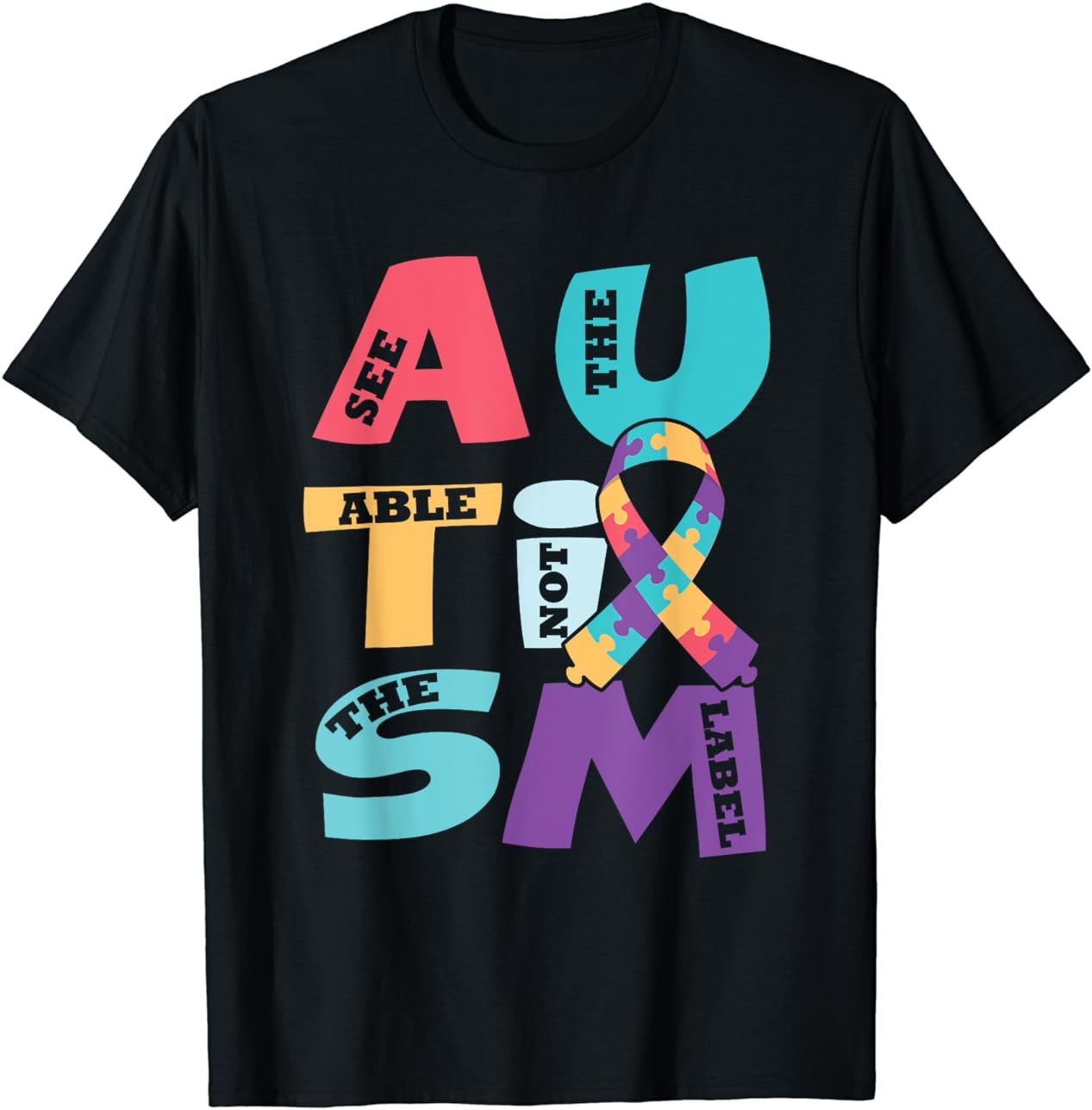Autism See The Able Autistic Ribbon Puzzle Awareness ASD T-Shirt ...