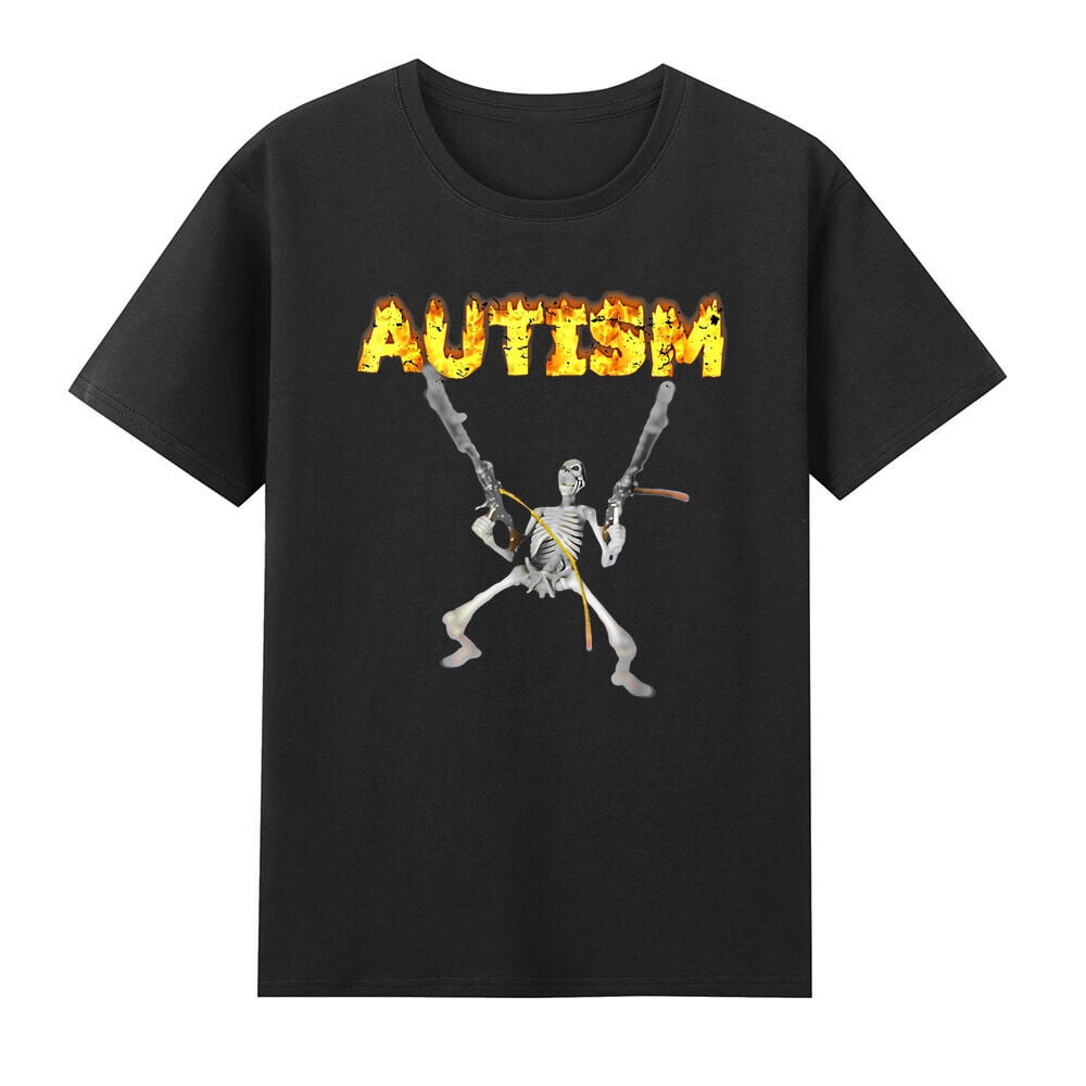 Autism Skeleton Funny Skull Holding Guns Dank Meme Vintage Men's Cotton ...