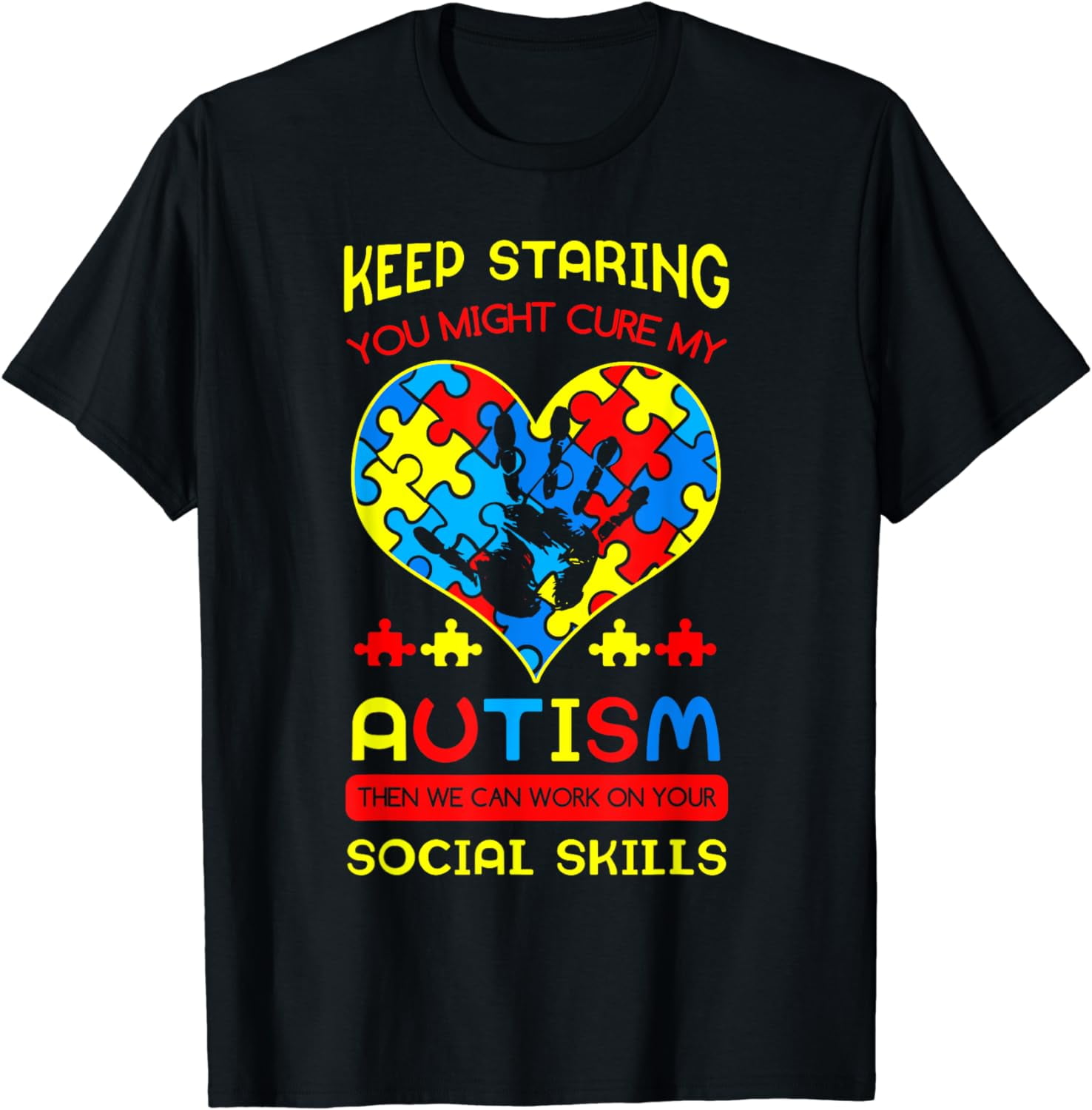 Autism Social Skills Autistic Puzzle Piece Stop Hand Gift T-Shirt ...
