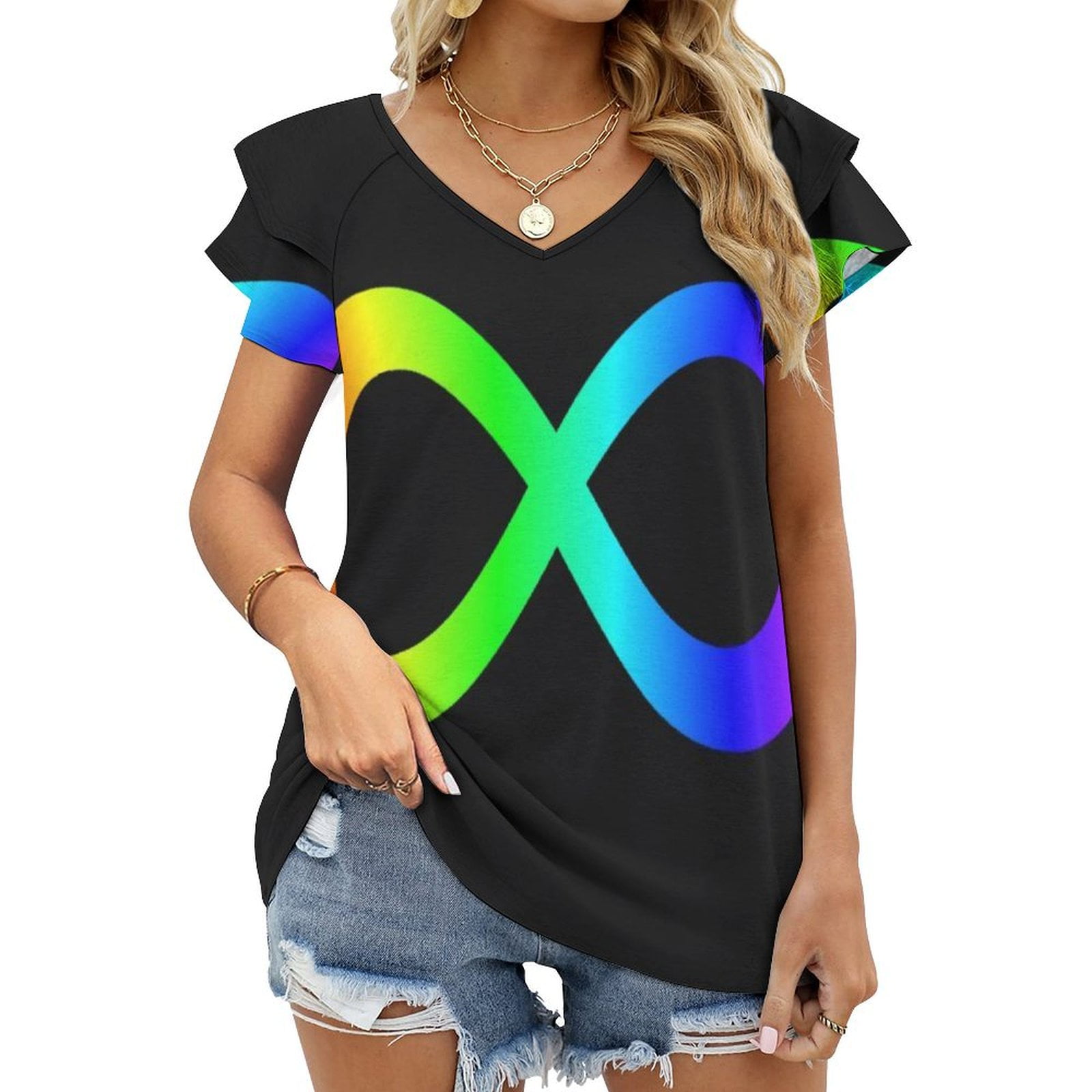 Autism Spectrum Infinity Awareness Symbol Lotus Leaf Neck T-Shirt Long ...