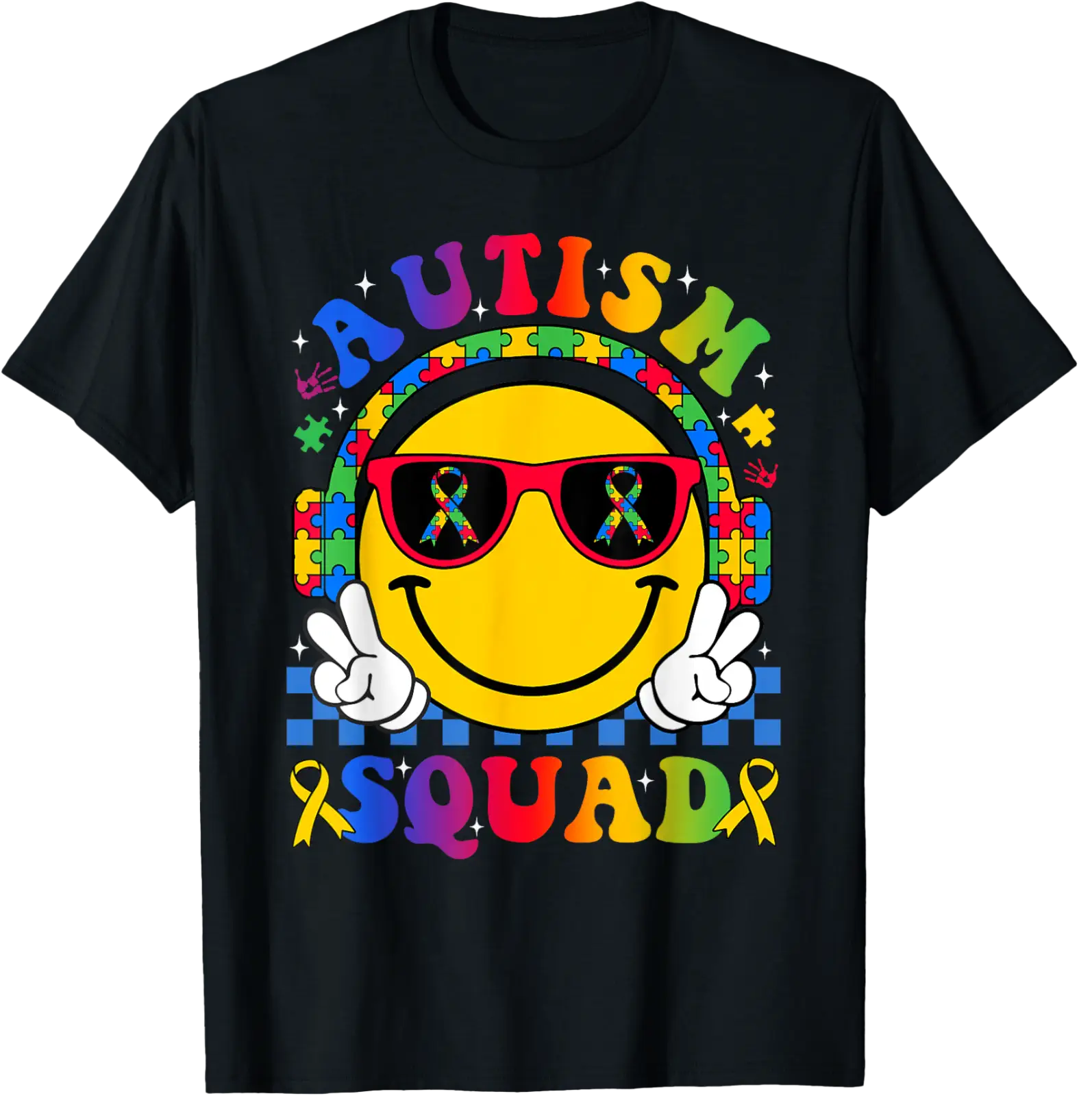 Autism Squad Support Smile Face Autism Awareness Women Men T-Shirt ...
