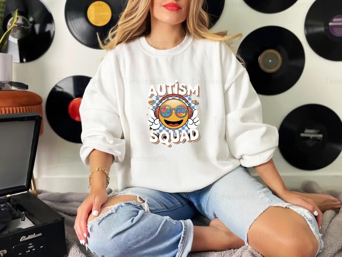 Autism Squad Sweatshirt with Smiley Face for Supportive Vibes, for men ...