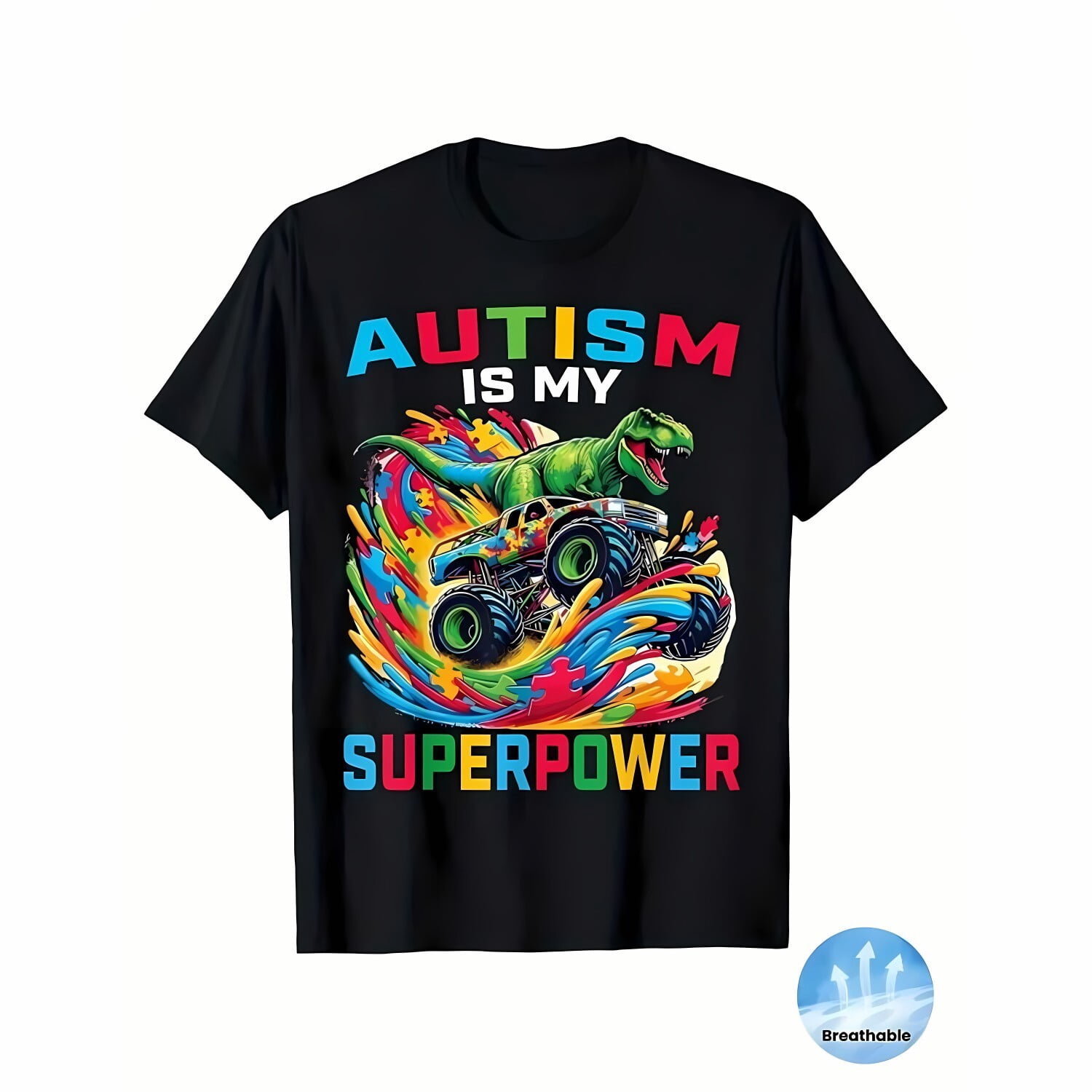 Autism Superpower Graphic Tee Dinosaur Truck Puzzle For Kids & Adults ...