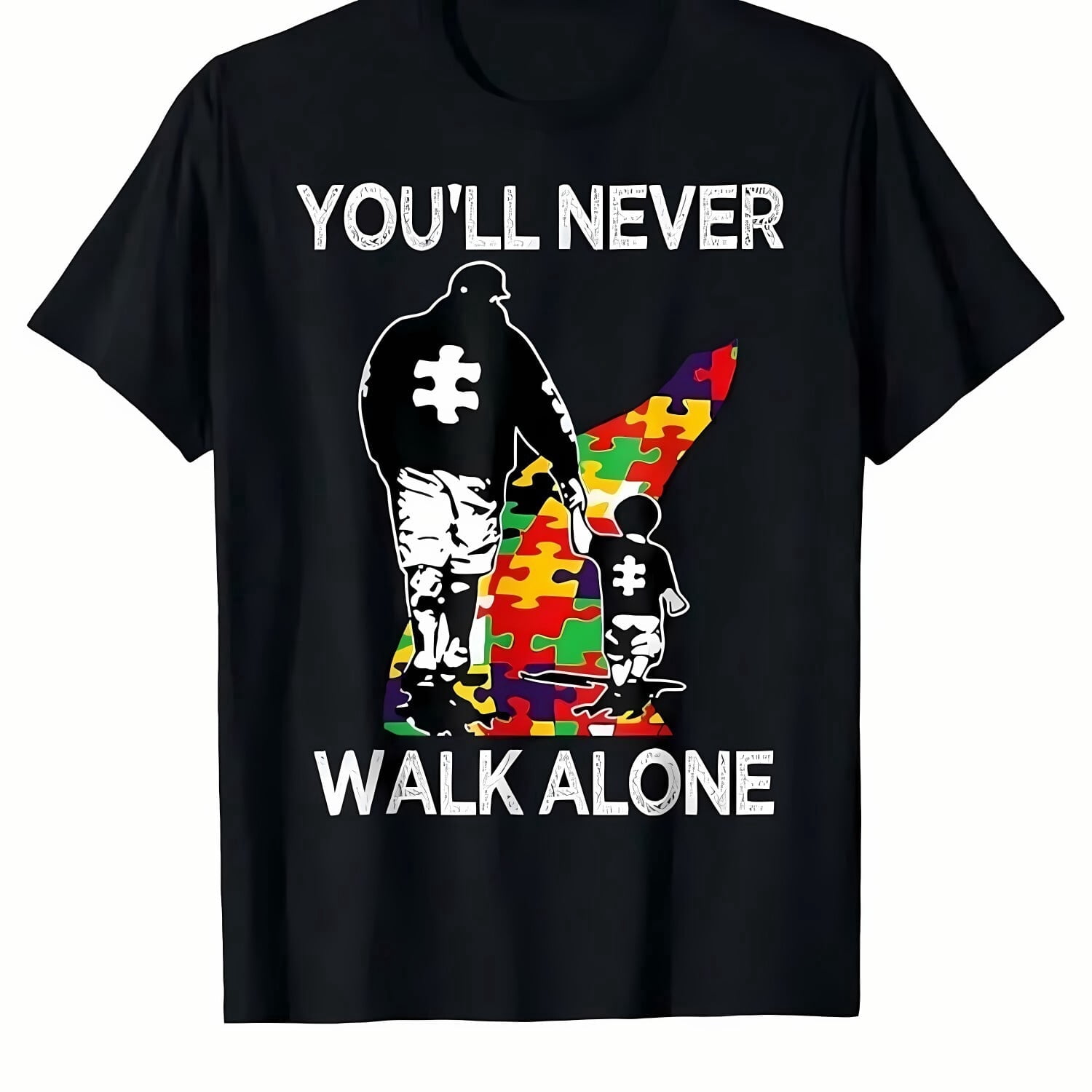 Autism Support Crew Neck Tee Puzzle Piece Print For Supporters ...