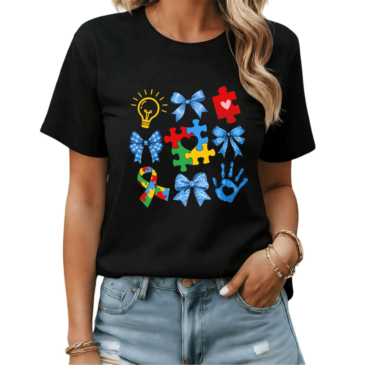 Autism Support Neurodivergent Mom Coquette Bows Puzzle Graphic Tees ...