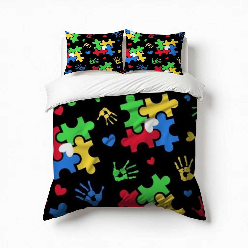 Autism Theme PUZZLE Heart Pattern Bedding Set 3 Pcs Soft Microfiber ...