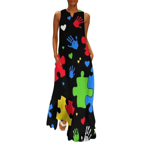 Autism Theme PUZZLE Heart Pattern Long Dress dress women summer dress ...